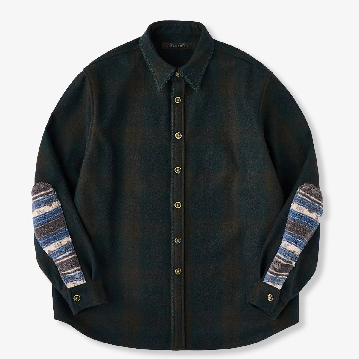 Concho Button Ethnic Pattern Patch Tweed Wool Plaid Shirt – Karaku