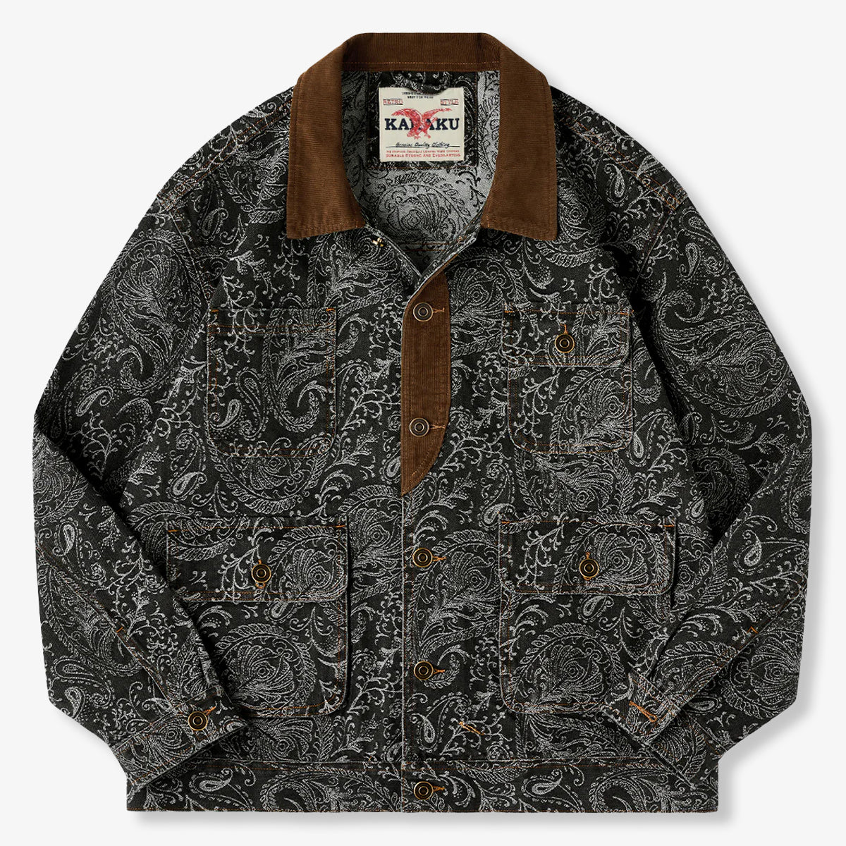 [Pre-Order] Paisley Jacquard Denim Jacket with Corduroy Contrast Panels ...
