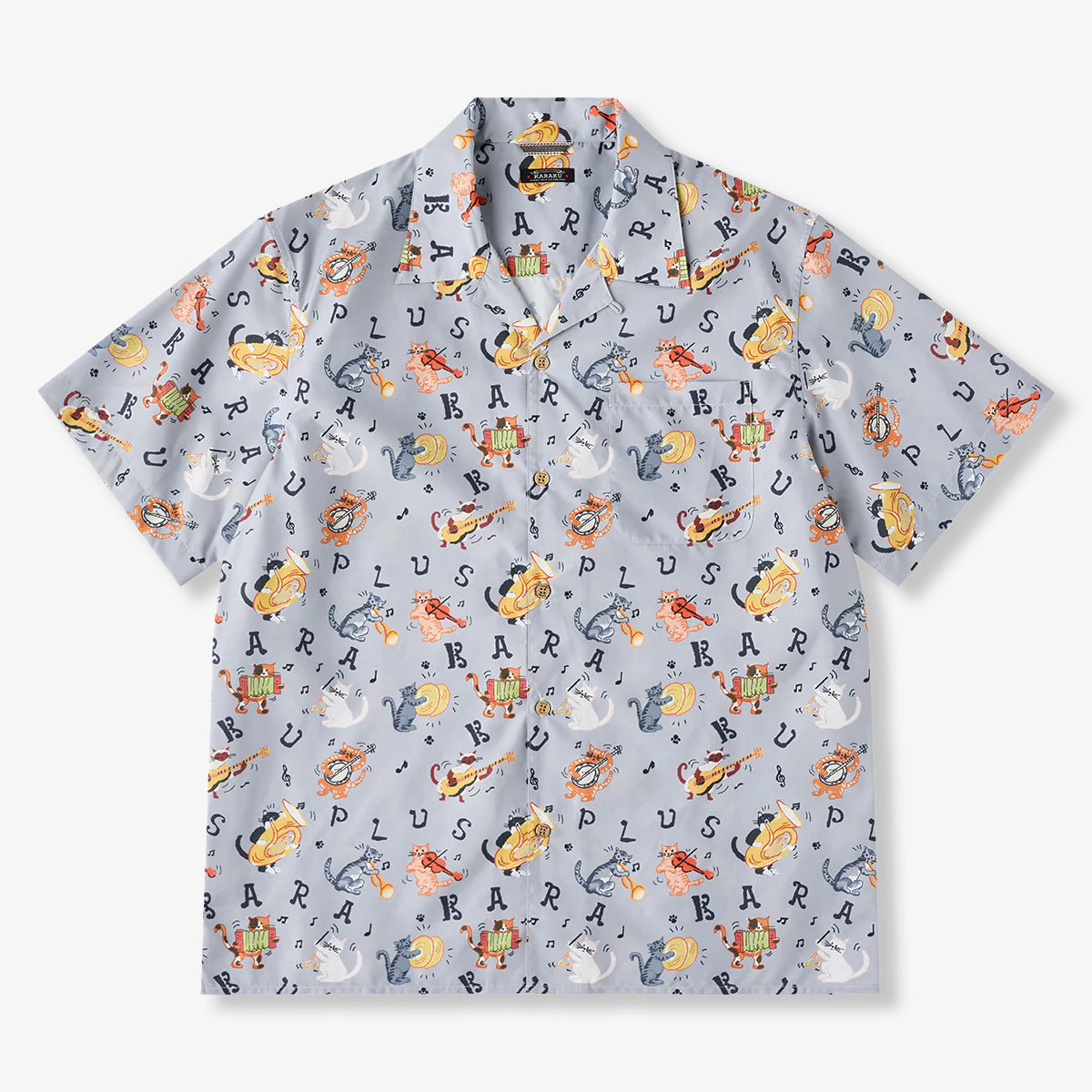 "Cat Musician Concert" All-over Open Collar Shirt – Karaku