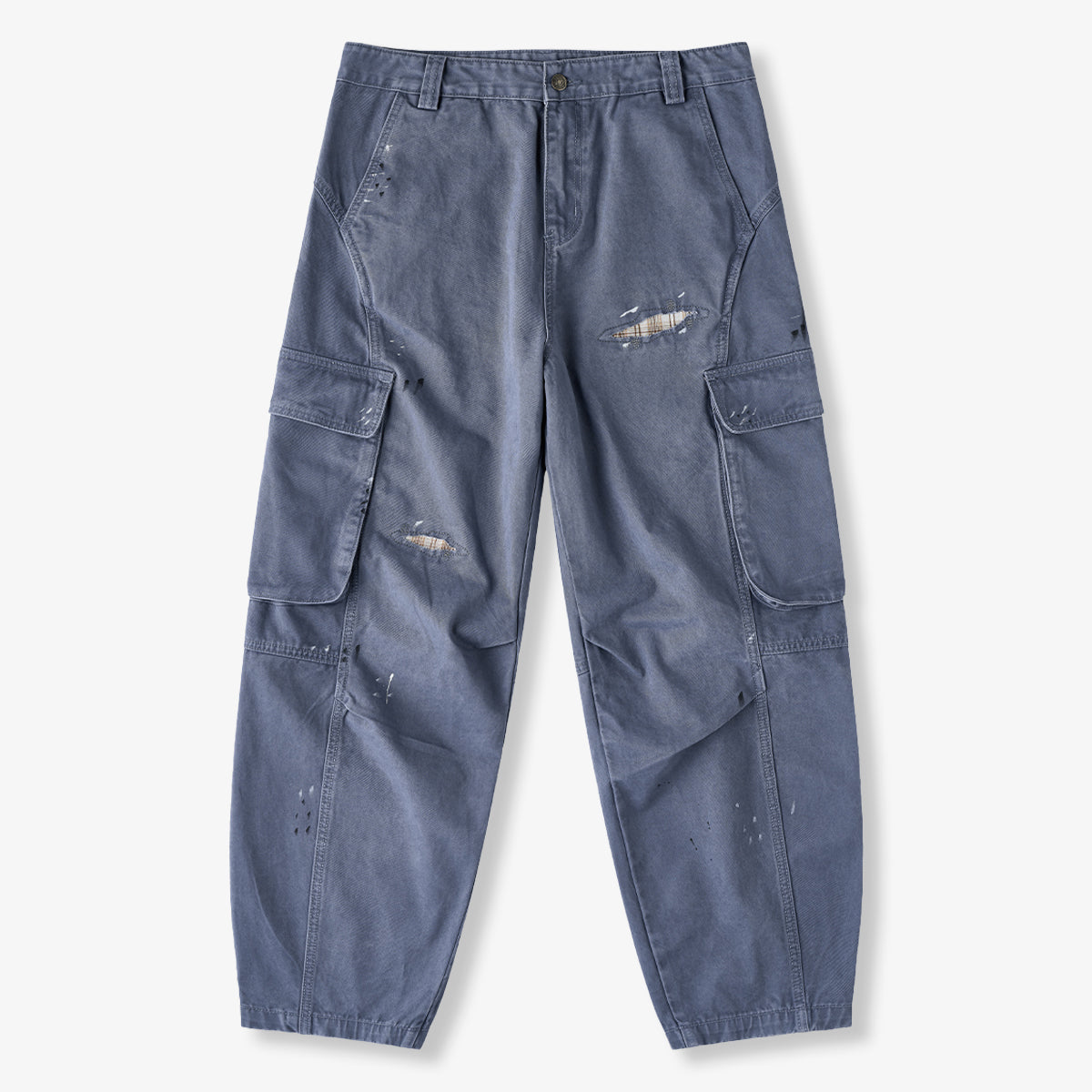 Distressed & Ink-Splashed Washed Cotton Cargo Pants – Karaku