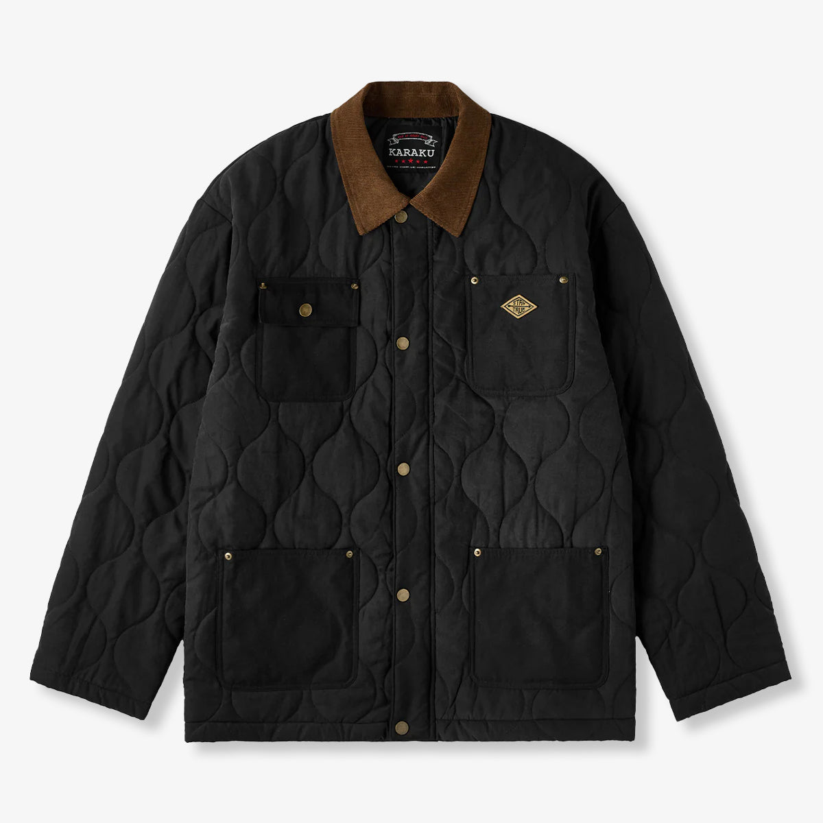 Corduroy-Collar Quilted Peach-Skin Jacket (4-Pocket Design) – Karaku