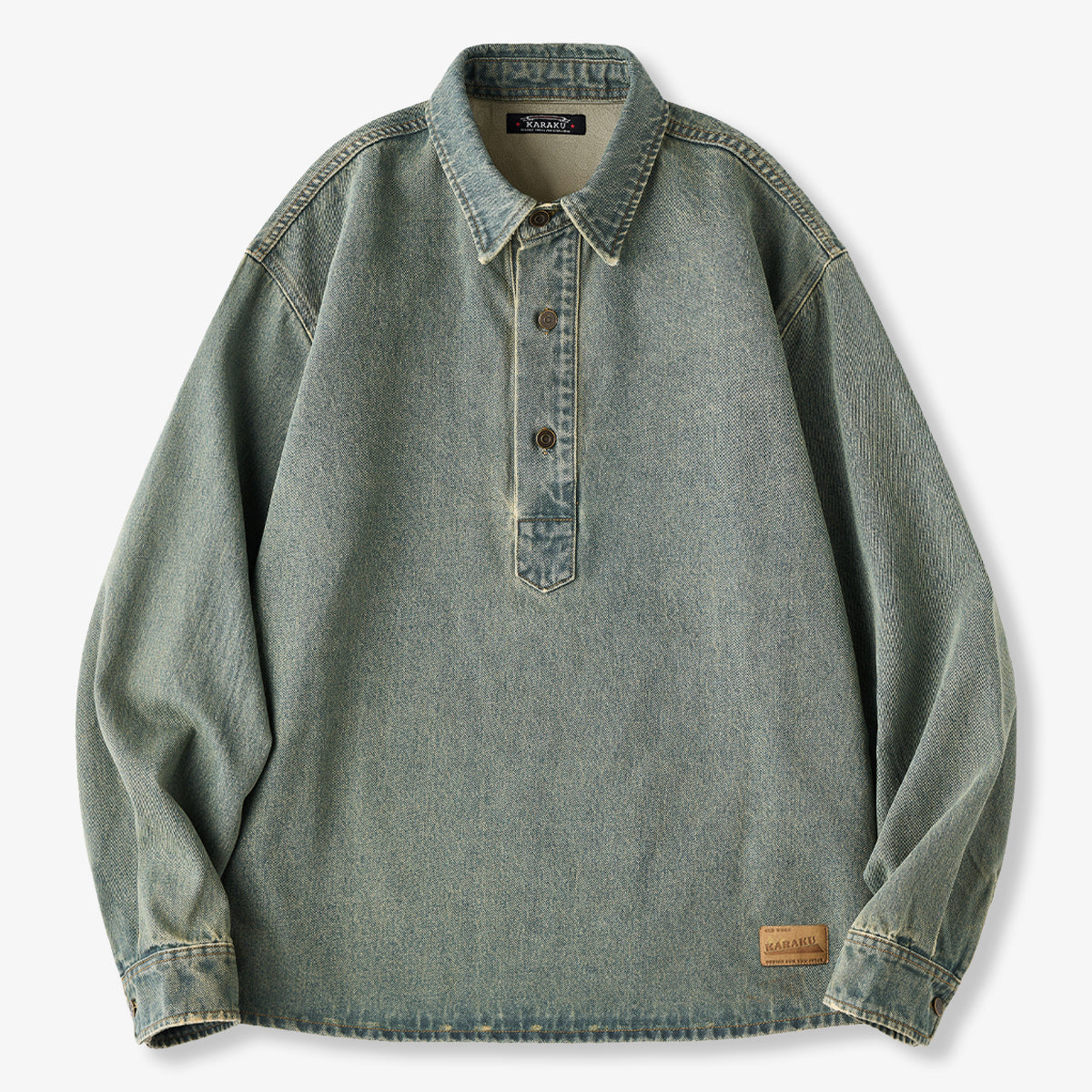 Washed Half-Button Long-Sleeve Denim Shirt – Karaku