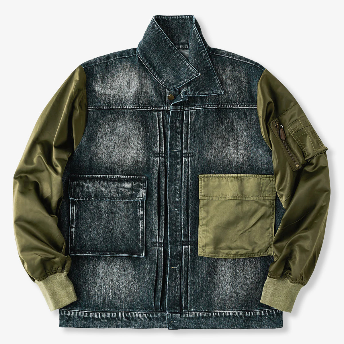 Reconstructed Nylon and Denim Combo Flight Jacket – Karaku