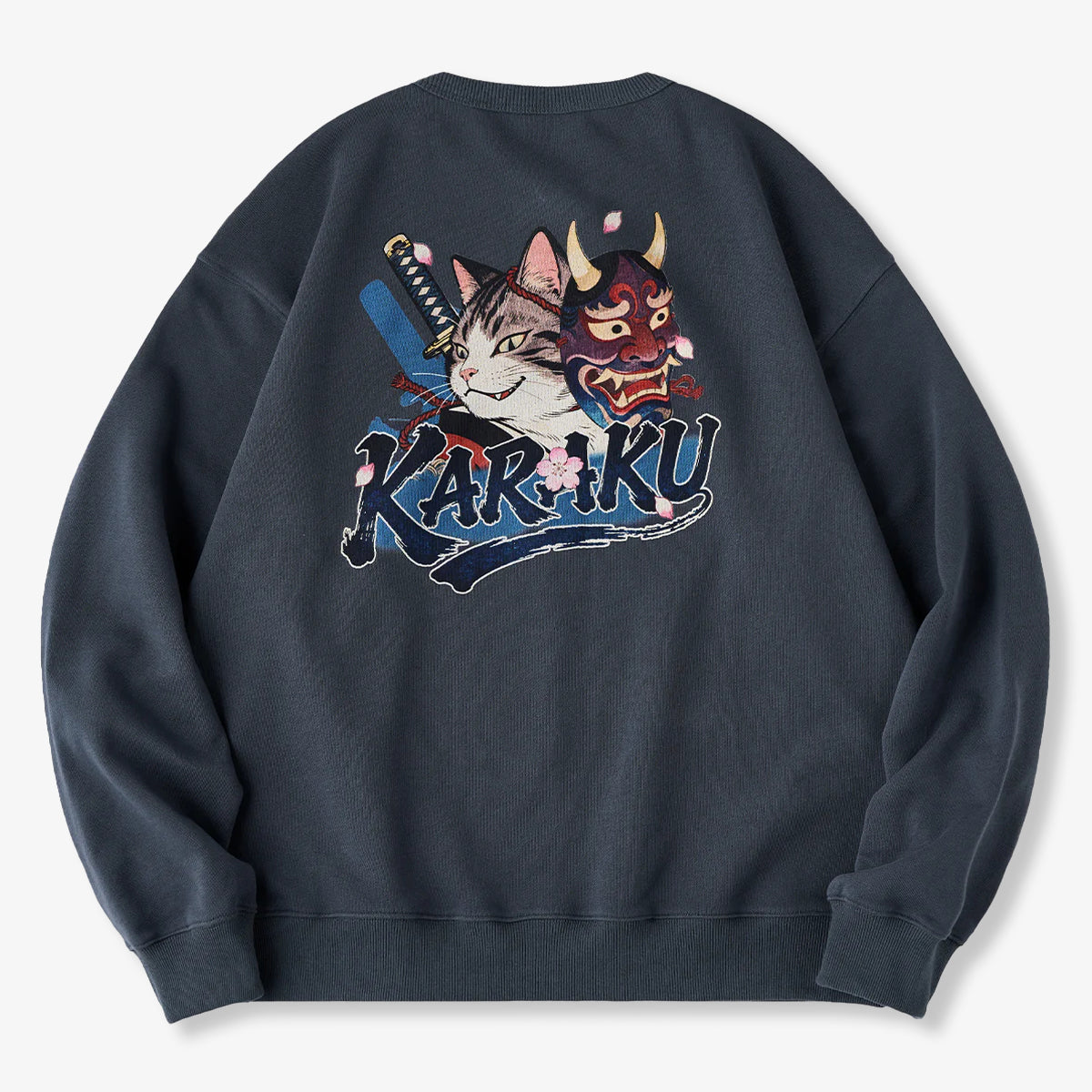 “KaraKu” Embroidery & “Hannya Mask / Samurai Cat” Print Loopback V ...